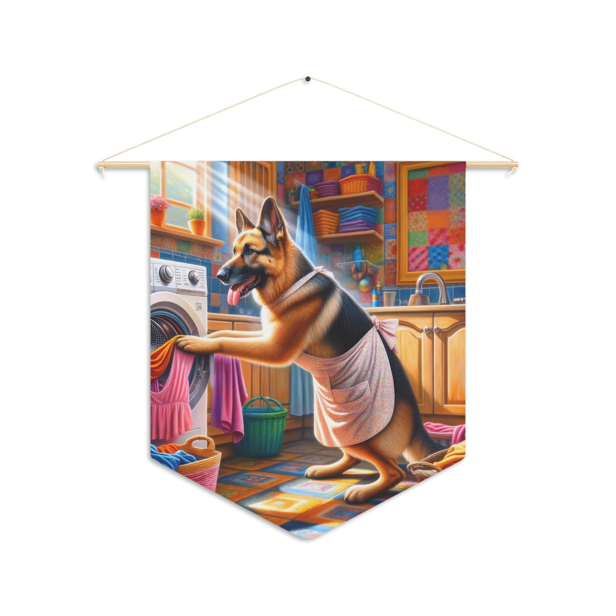German Shepherd Doing Laundry Pennant – German Shepherd Shopping